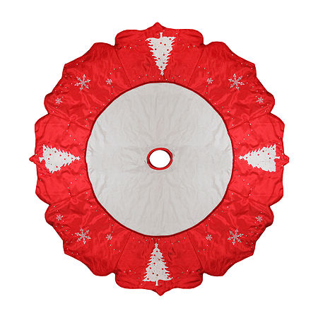 Click here for 54 Red and White Embroidered Jeweled Tree with Sno... prices