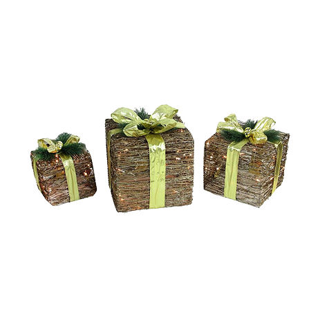 Click here for Set of 3 Brown and Green Lighted Glitter Gift Boxe... prices