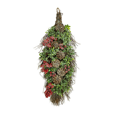 Click here for 28 Glittered Pine Cone and Berry Artificial Teardr... prices