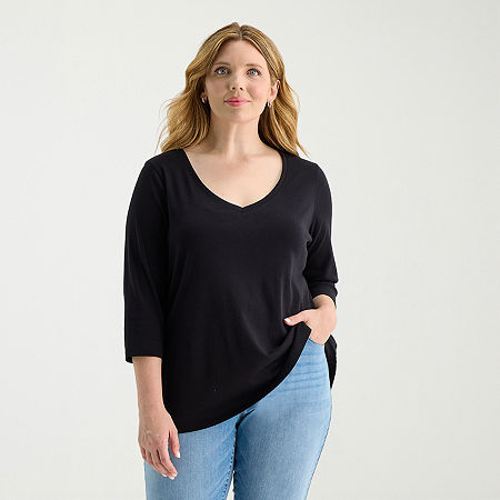 Click here for St. Johns Bay Womens Plus V Neck 3/4 Sleeve T-Shir... prices