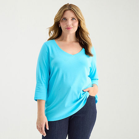 Click here for St. Johns Bay Womens Plus V Neck 3/4 Sleeve T-Shir... prices