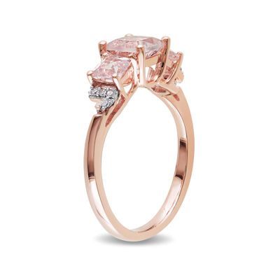 Genuine Morganite and Diamond-Accent 3-Stone Ring , Color: Morganite ...