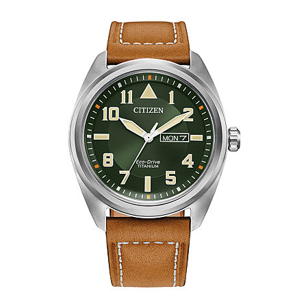 Citizen Eco-Drive Mens Garrison Brown Leather Strap Watch  42mm - Brown