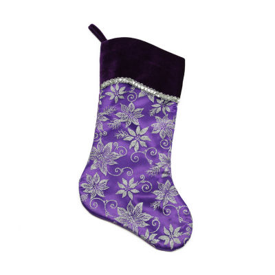 20'' Purple and Silver Glittered Floral Christmas Stocking with Shadow ...