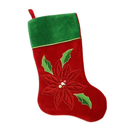 Northlight Velveteen Sequined Poinsettia Christmas Stocking - Red