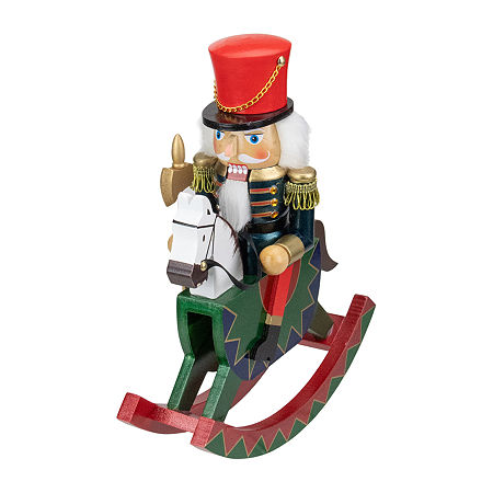 11.5 Red and Blue Christmas Nutcracker Soldier on Rocking Horse  One Size  Blue