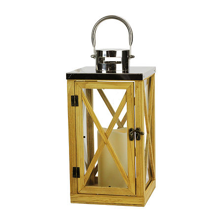 Click here for 13.5 Rustic Wood and Stainless Steel Lantern with... prices