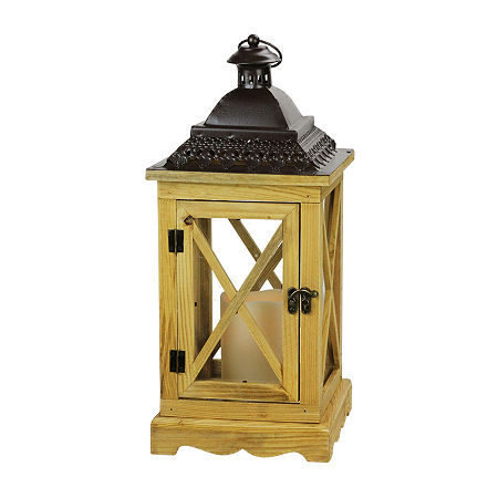 Click here for 17.5 Rustic Wooden Lantern with Brown Metal Top an... prices