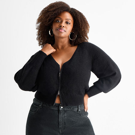 Click here for Ashley Graham Womens Plus Blouson Sleeve Zip Front... prices