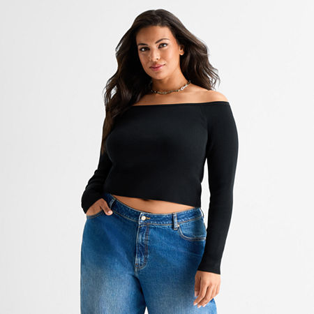 Click here for Ashley Graham Womens Plus Off the Shoulder Long Sl... prices