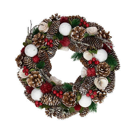 Click here for White Wooden Rose and Pine Cone with Berries Artif... prices