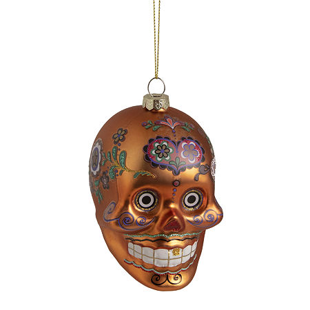 Click here for 4 Orange Day of the Dead Glass Skull Halloween Orn... prices