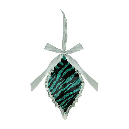 Click here for 5.75 Glittered Teal Zebra Print Diamond Prism Chri... prices