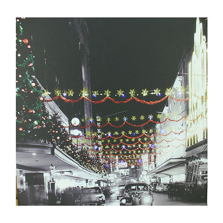 Northlight Led Lighted Christmas On Main Street in Pittsburgh Canvas Wall Art - Black