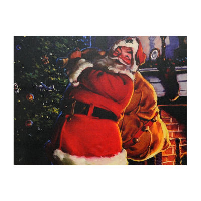 LED Lighted Jolly Santa Claus with Bag of Gifts Christmas Canvas Wall ...