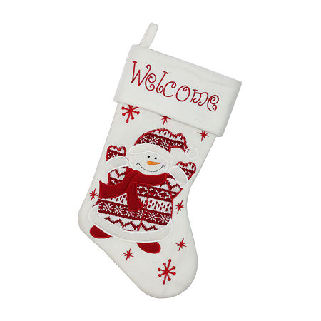 Click here for 15.75 Red and White Welcome Snowman Embroidered Ch... prices
