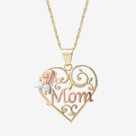 Click here for Mom Womens 10K Tri-Color Gold Heart 18 Inch Pendan... prices