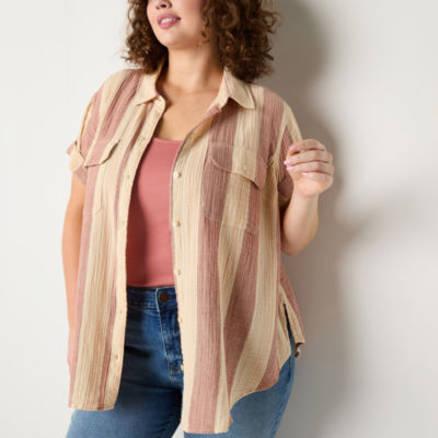 a.n.a Plus Womens Short Sleeve Regular Fit Button-Down Shirt