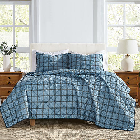 Click here for Cannon Luka Grid Easy Care Quilt Set  One Size  Bl... prices