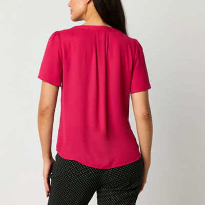 Liz Claiborne Womens Split Crew Neck Short Sleeve Blouse - JCPenney