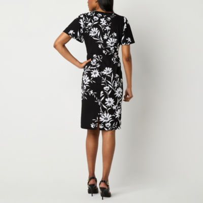 Liz Claiborne Womens Short Sleeve Floral Sheath Dress, Color: Black ...