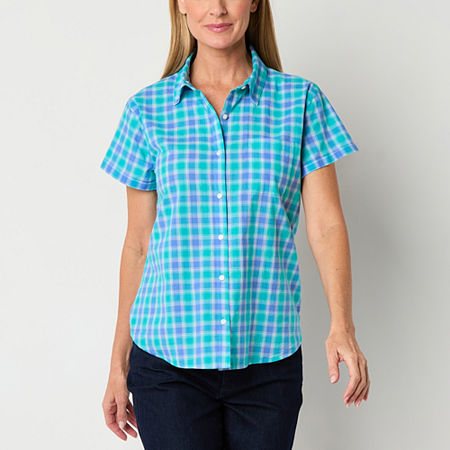 Click here for St. Johns Bay Womens Short Sleeve Regular Fit Butt... prices