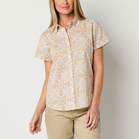 Click here for St. Johns Bay Womens Short Sleeve Regular Fit Butt... prices