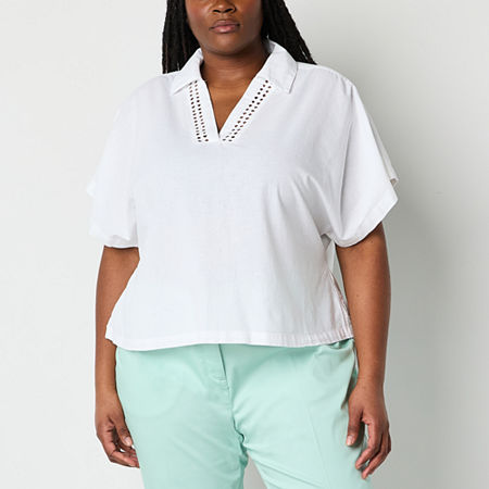 Click here for Liz Claiborne Womens Plus V Neck Short Sleeve Blou... prices