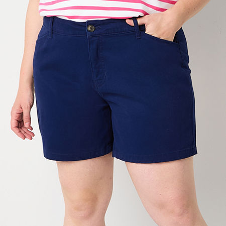 Click here for St. Johns Bay Womens 6 Mid Rise Plus Chino Short... prices