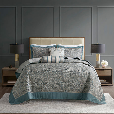 Madison Park Adeline Paisley Reversible Jacquard 5-Pc. Bedspread Set  King - Teal