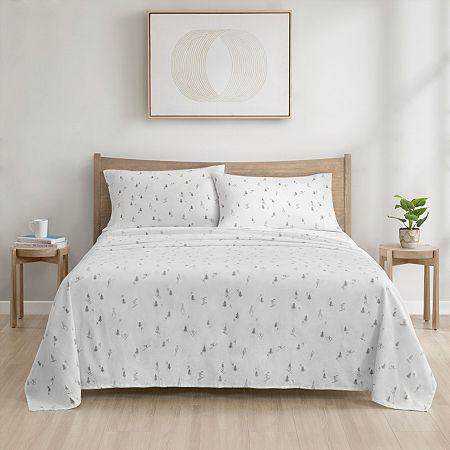 Madison Park Novelty Printed Cotton Flannel 4-Pc. Sheet Set  Full - Gray Skiers