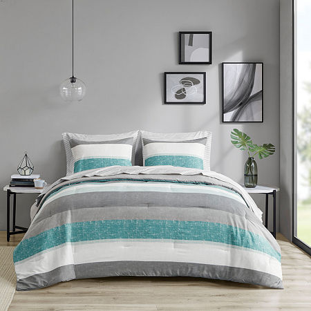 Madison Park Essentials Jaxon Wide Stripe 7-Pc. Comforter Set  California King - Aqua/grey