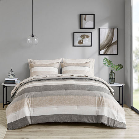 Madison Park Essentials Jaxon Wide Stripe 7-Pc. Comforter Set  California King - Taupe/grey