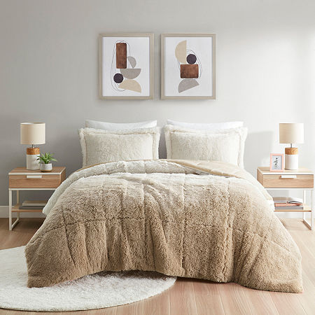 Intelligent Design Brielle Ombre Shaggy Faux Fur 3-Pc. Comforter Set  King/California King - Natural