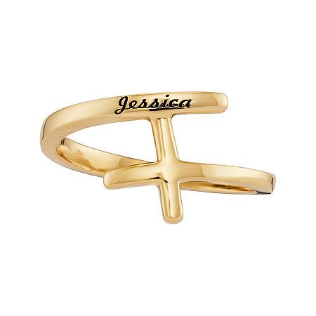 Click here for Personalized 10K Yellow Gold Sideways Cross Name R... prices