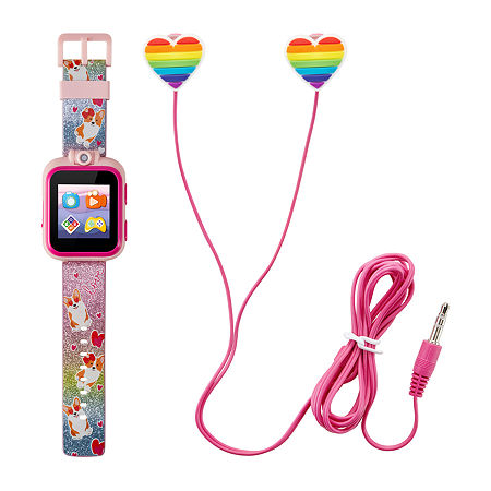 Playzoom Kids Rainbow Glitter Corgi Dog Silicone Strap Touchscreen Smart Watch 42mm with Earbuds Gift Set - Rainbow Glitter Corgi Dog