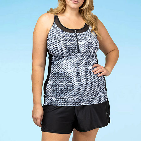Click here for Free Country Plus Size Mesh Zip-Up Tankini Top - B... prices