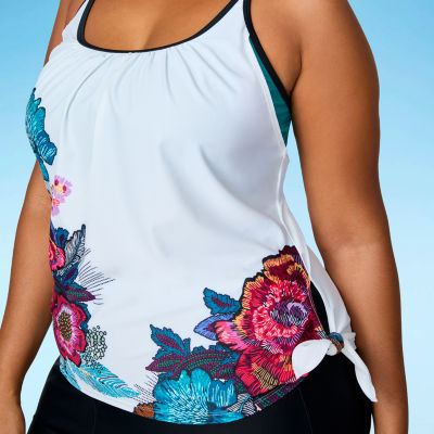 Free Country Built in Bra Floral Tankini Swimsuit Top-Plus, Color ...