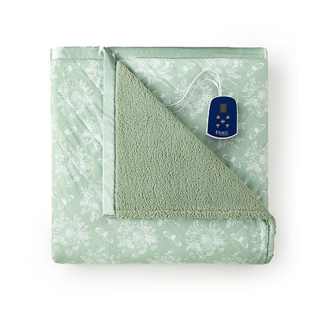 Shavel Reversible Micro Flannel to Sherpa Electric Blanket  Twin - Toile Celadon
