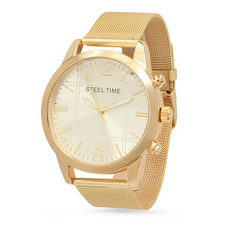 Click here for Mens Steeltime 18kt. Gold Mesh Strap Watch - 87900... prices