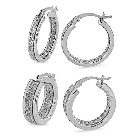 Click here for Sterling Silver Rhodium Glitter Hoop Earrings Set... prices