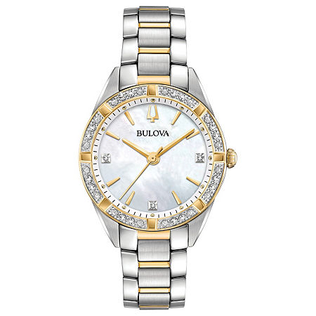 Bulova Womens Sutton Diamond (1/10 ct. t.w.) Two-Tone Stainless Steel Bracelet Watch 32.5mm