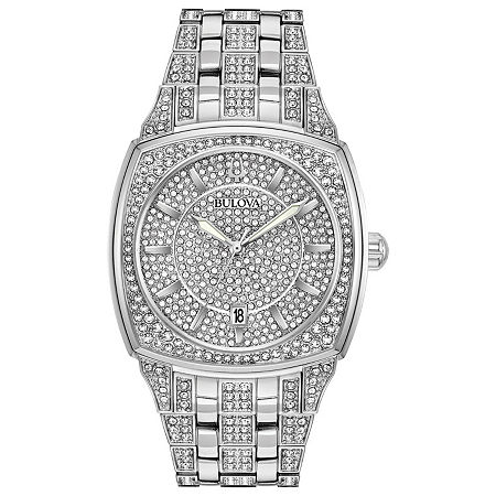 Bulova Mens Stainless Steel & Crystal-Accent Bracelet Watch 40mm - Silver