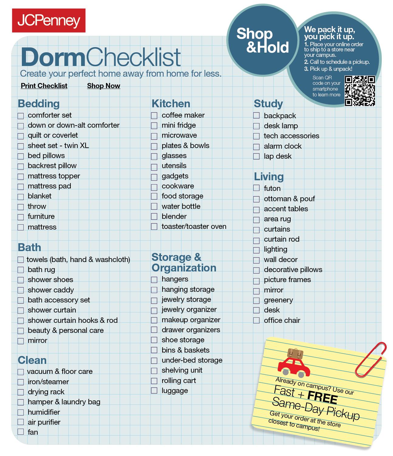 College Dorm Room Checklist